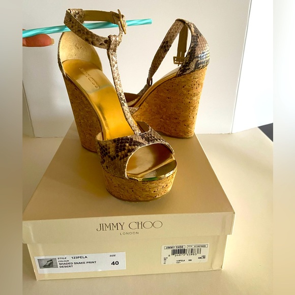 Jimmy Choo | Shoes | Jimmy Choo Pela 23 Shaded Snake Print Cork Wedge ...